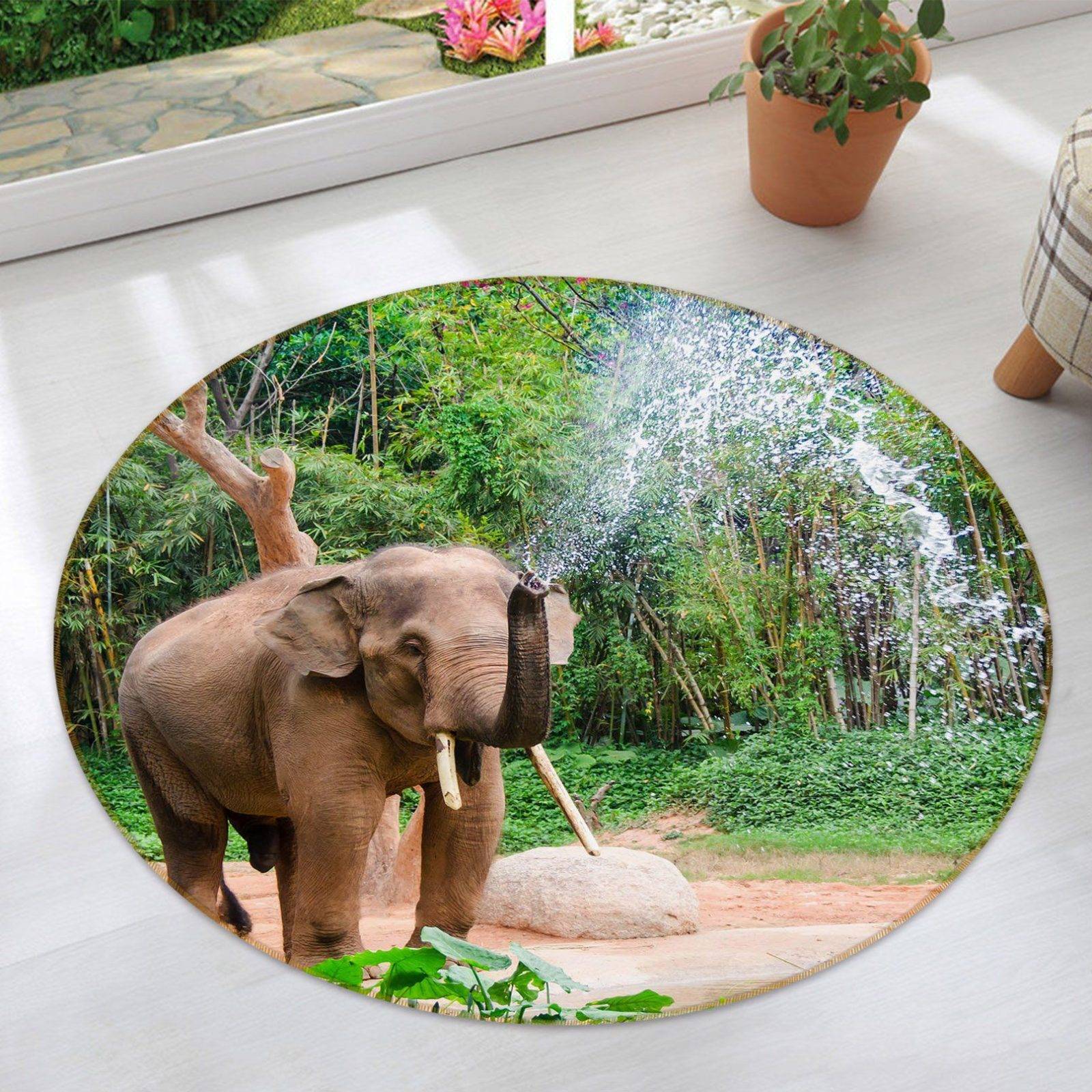 3d Elephant In Forest Fresh Air Round Rug Home Decor – We sell presents ...