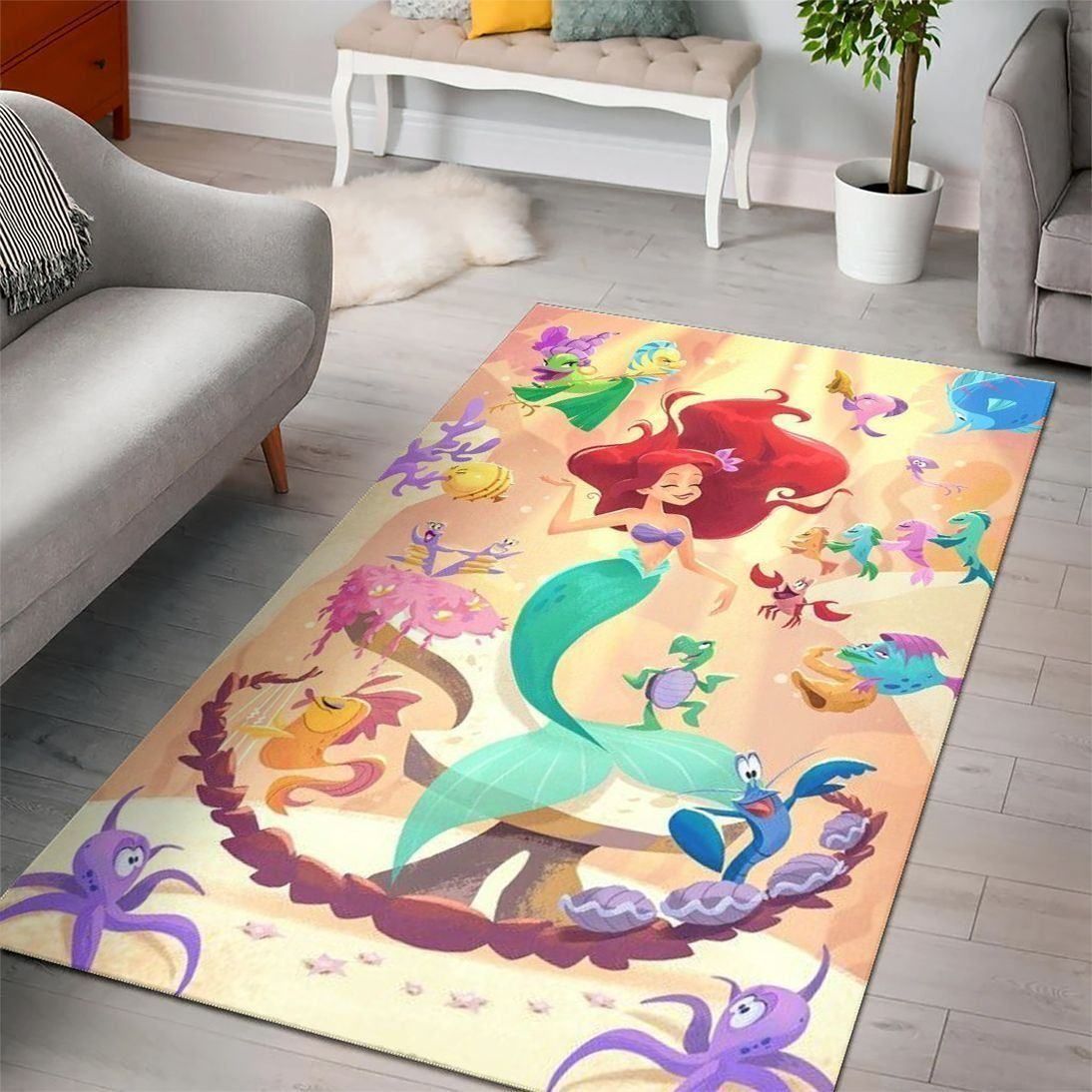 Ariel Disney Princess Characters Living Room Cartoon Floor Carpet ...