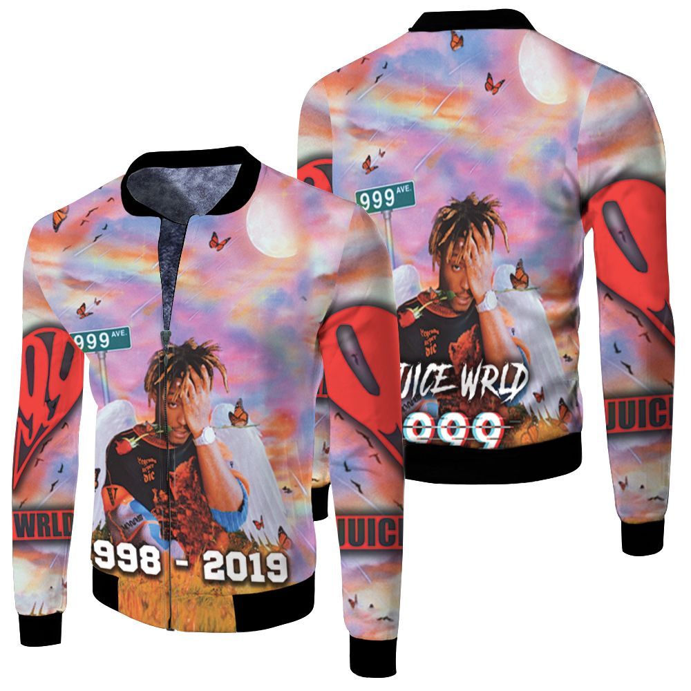 Juice Wrld 999 Ave Butterfly On Juice World Paradise Fleece Bomber ...