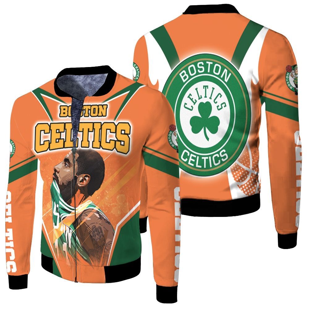 Kyrie Irving 11 Boston Celtics Orange Background Fleece Bomber Jacket ...