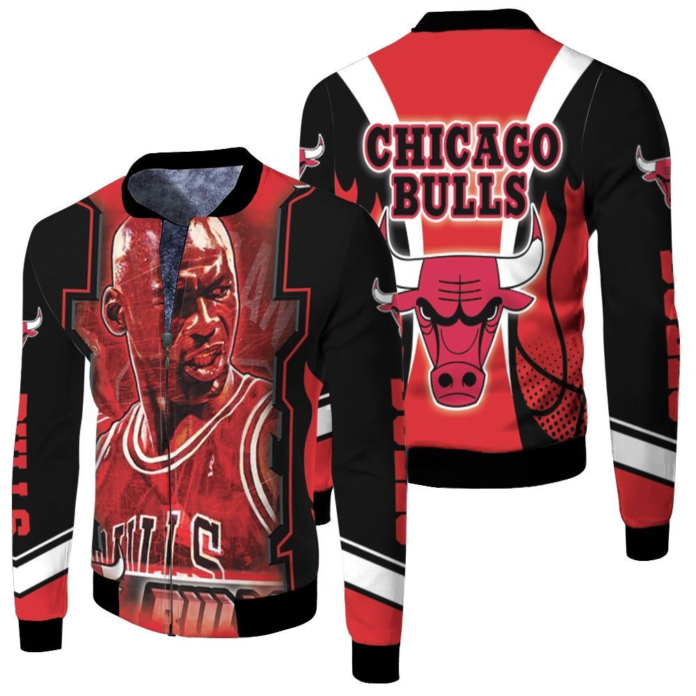 Michael Jordan Chicago Bulls 23 Fireball Fleece Bomber Jacket FBJ0308 ...