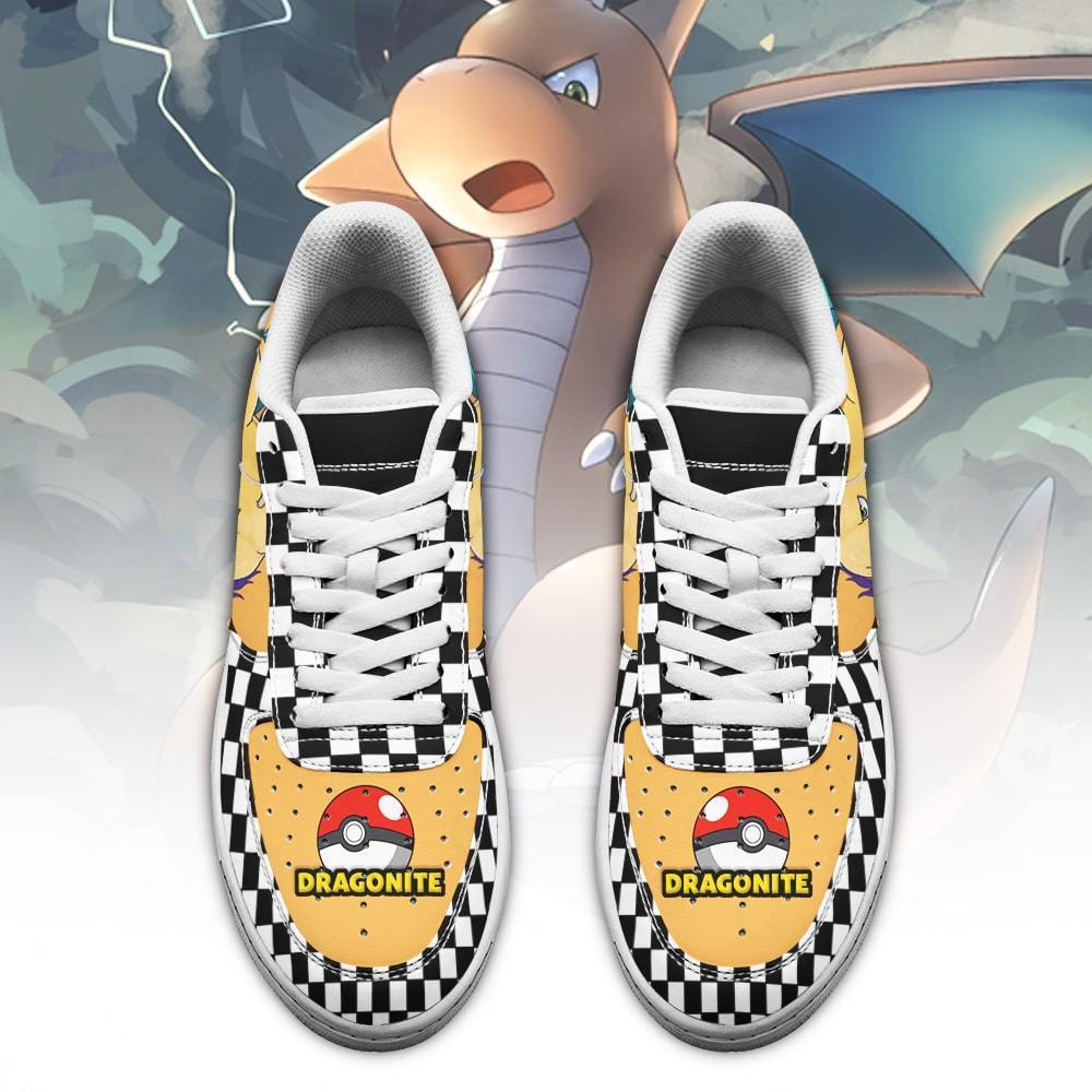 Poke Dragonite Air Force Sneakers Checkerboard Custom Pokemon Shoes ...