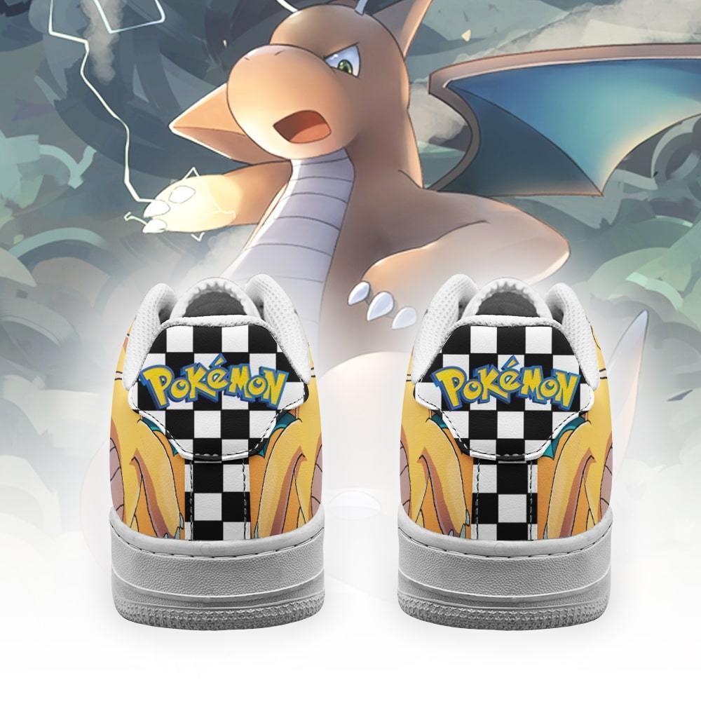 Poke Dragonite Air Force Sneakers Checkerboard Custom Pokemon Shoes ...