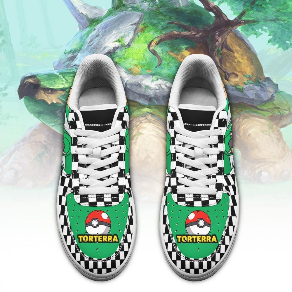 Poke Torterra Air Force Sneakers Checkerboard Custom Pokemon Shoes ...
