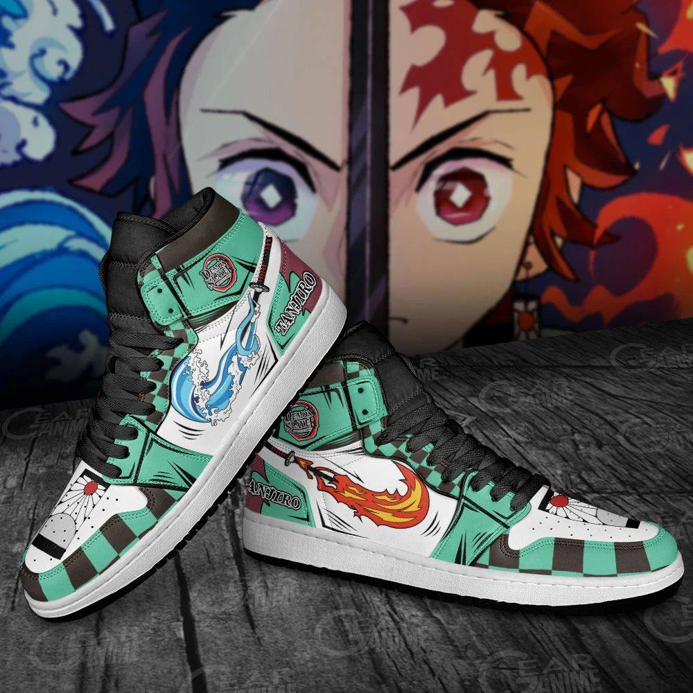Tanjiro Breathing Sun And Water Sneakers Demon Slayer Custom Anime ...