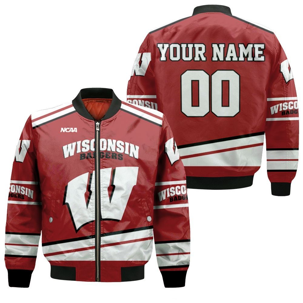 Wisconsin Badgers NCAA Mascot Red 3D Personalized Bomber Jacket BBJ0032 ...