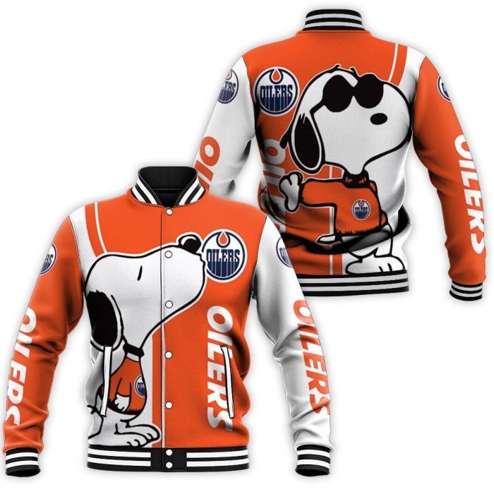 Edmonton Oilers Snoopy Lover 3D Printed Baseball Jacket BJ0373 – We ...