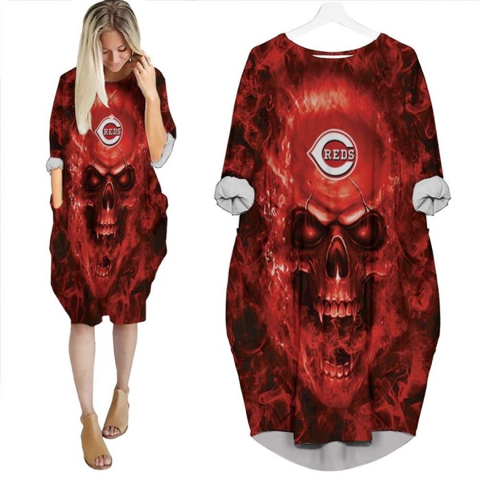 Cincinnati Reds Mlb Fans Skull Batwing Pocket Dress PD683 – We sell ...