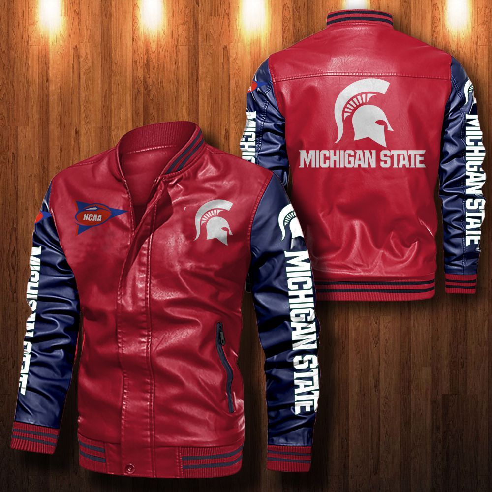 Michigan State Spartans Leather Bomber Jacket LBJ0006 – We sell ...