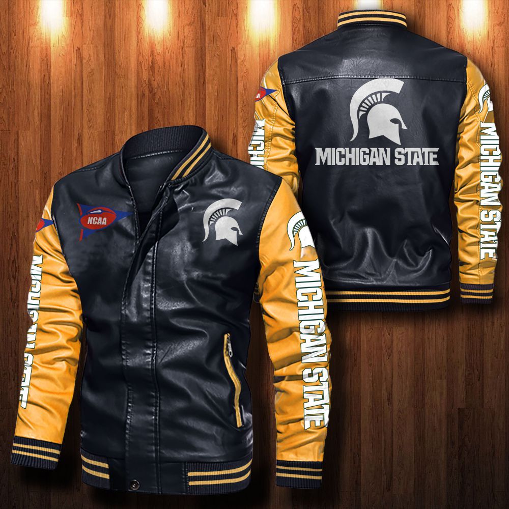 Michigan State Spartans Leather Bomber Jacket LBJ0006 – We sell ...