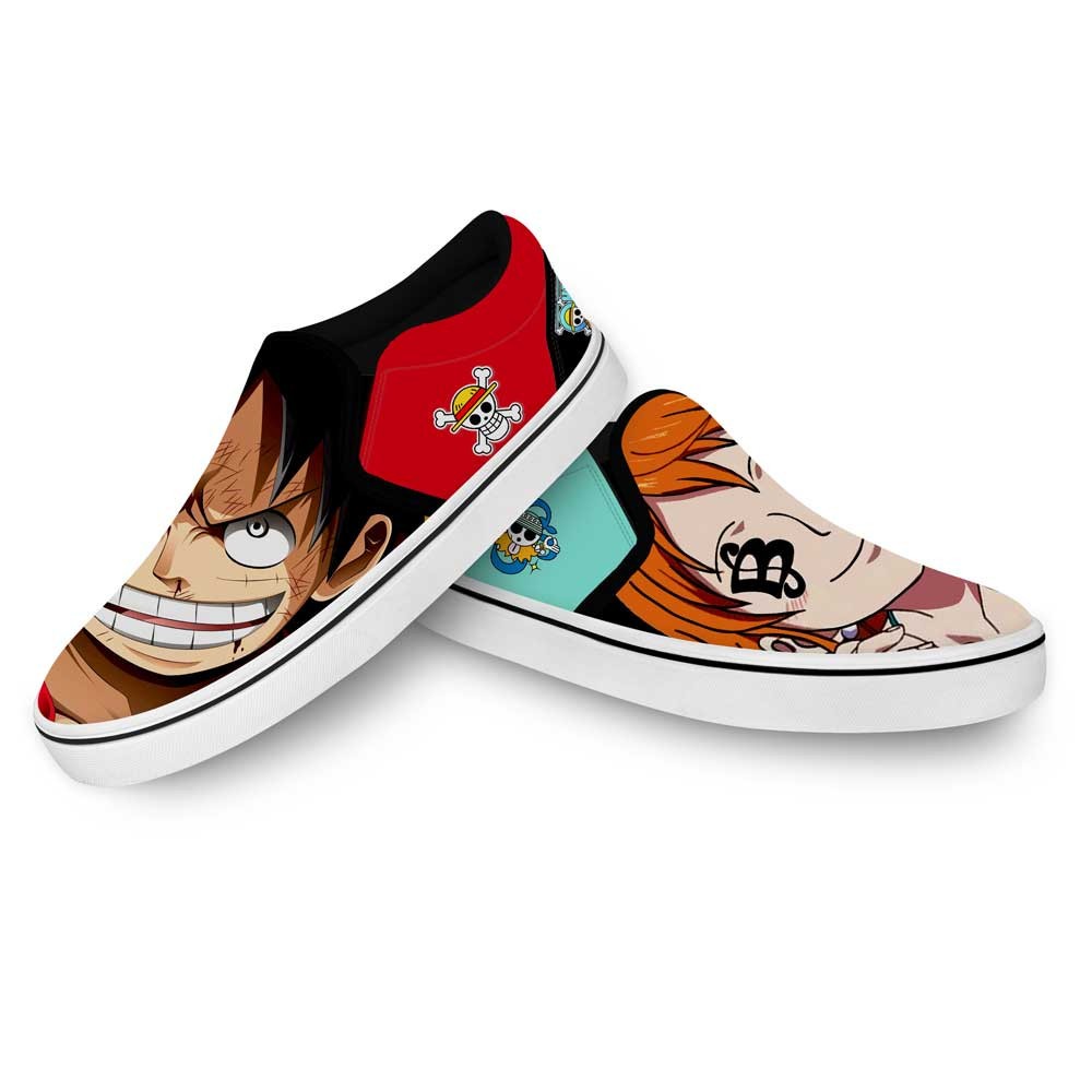 Nami and Luffy Slip On Shoes Custom Anime One Piece Shoes – We sell ...