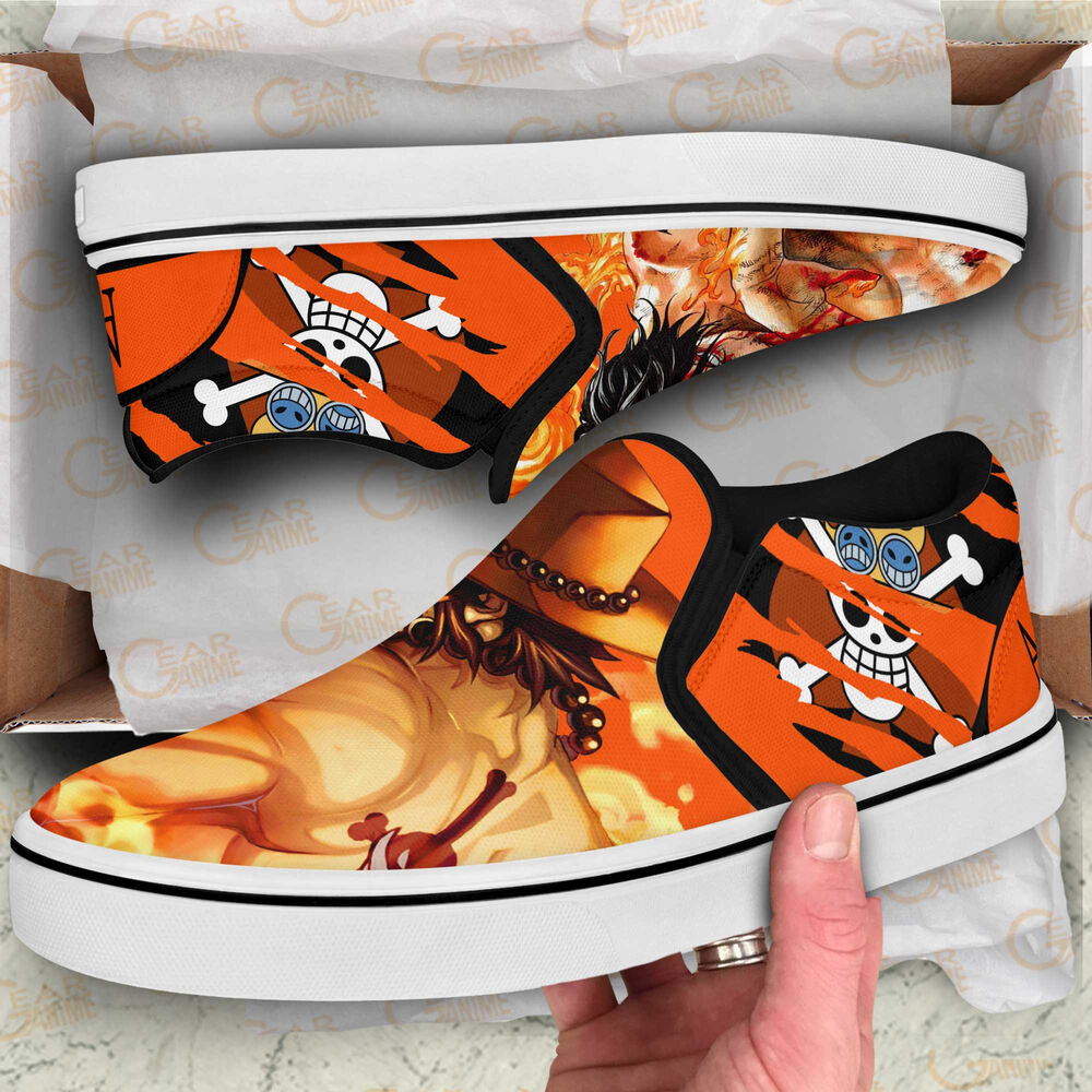 Portgas D Ace Slip On Shoes One Piece Custom Anime Shoes – We sell ...