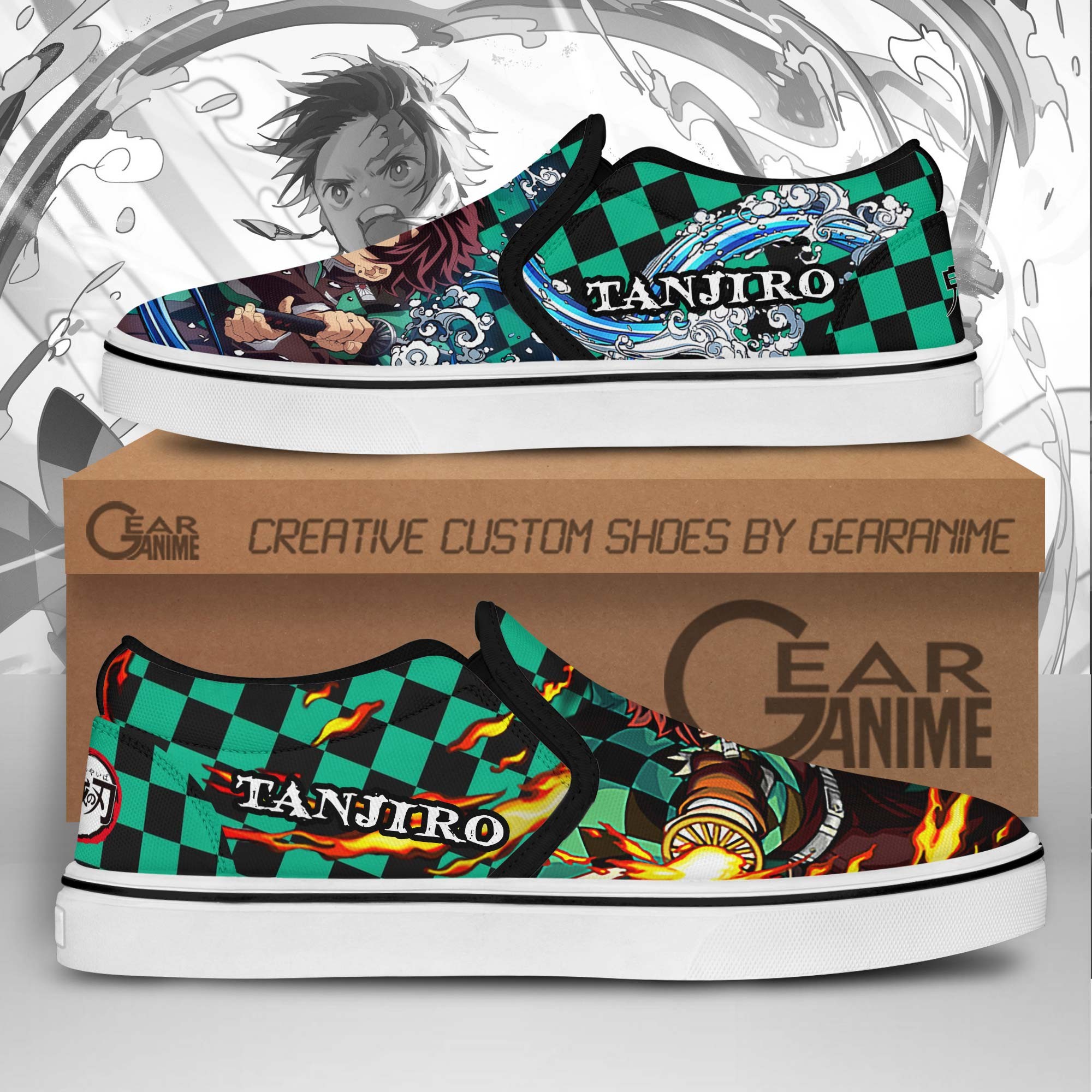 Tanjiro Slip On Shoes Custom Anime Demon Slayer Custom Sneakers For ...