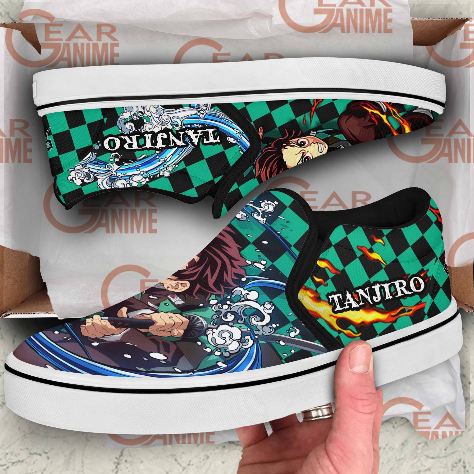 Tanjiro Slip On Shoes Custom Anime Demon Slayer Custom Sneakers For ...