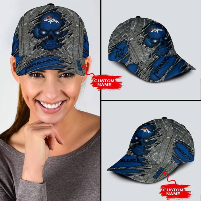 Personalized Denver Broncos Metallica Band Skull 3D Baseball Cap – Navy ...