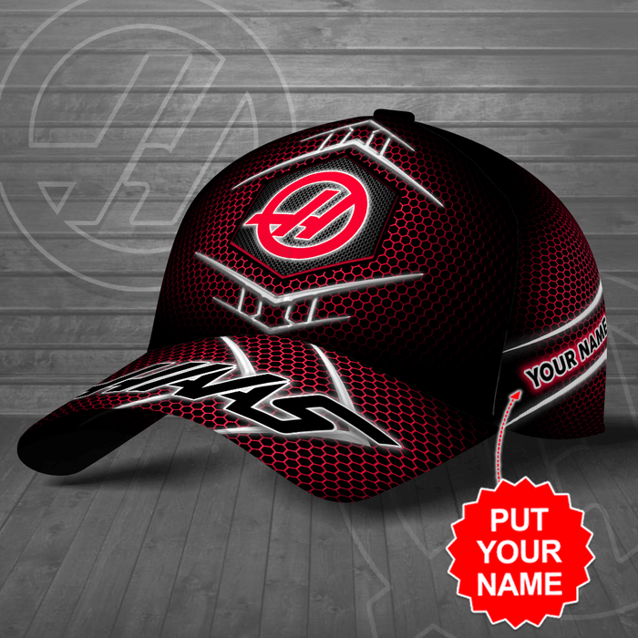 Personalized Haas F1 Team Logo Classic Red Trellis Baseball Cap – Black ...