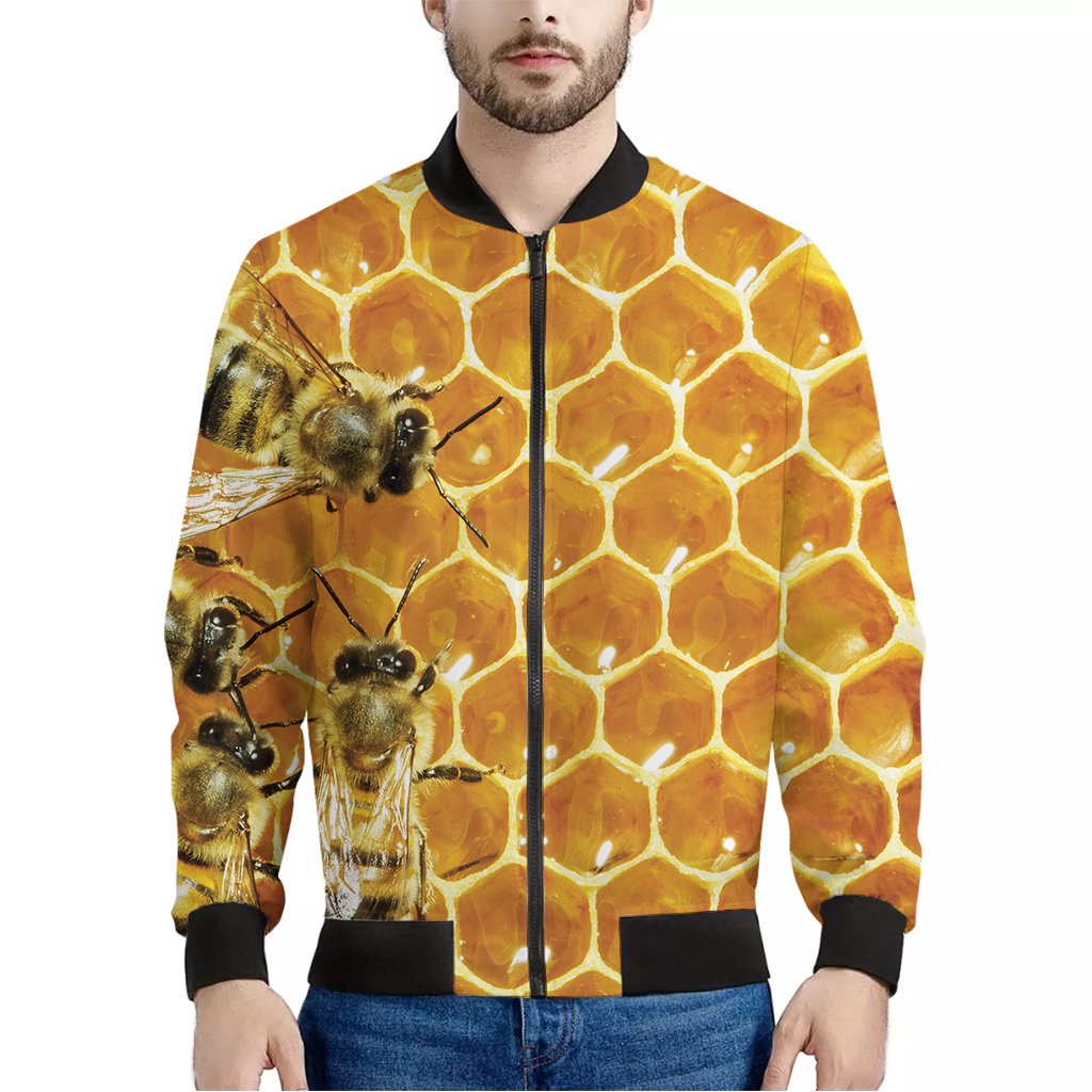 Bees And Honeycomb Print Bomber Jacket – We sell presents, you sell ...
