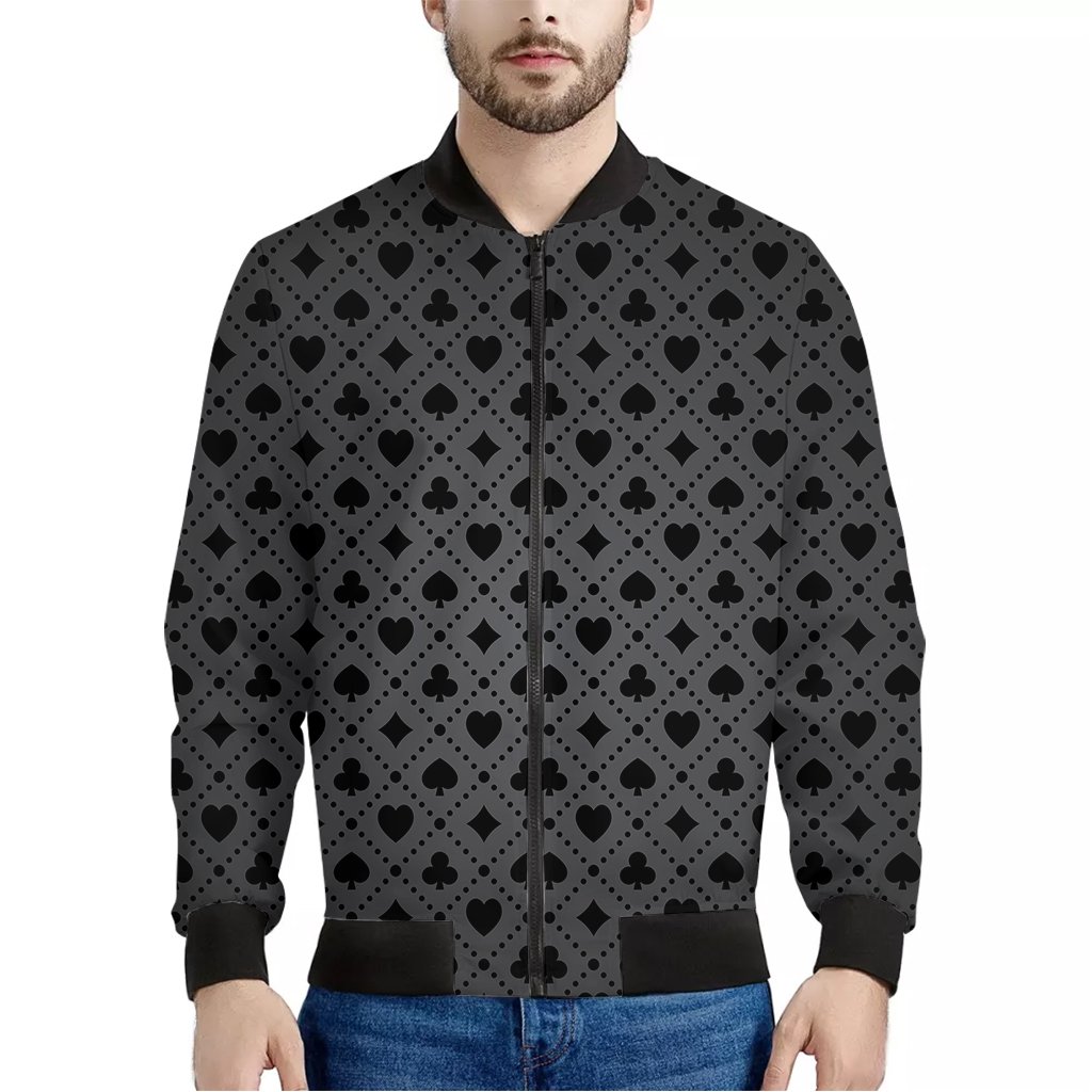 Black And Grey Playing Card Suits Print Bomber Jacket – We sell ...