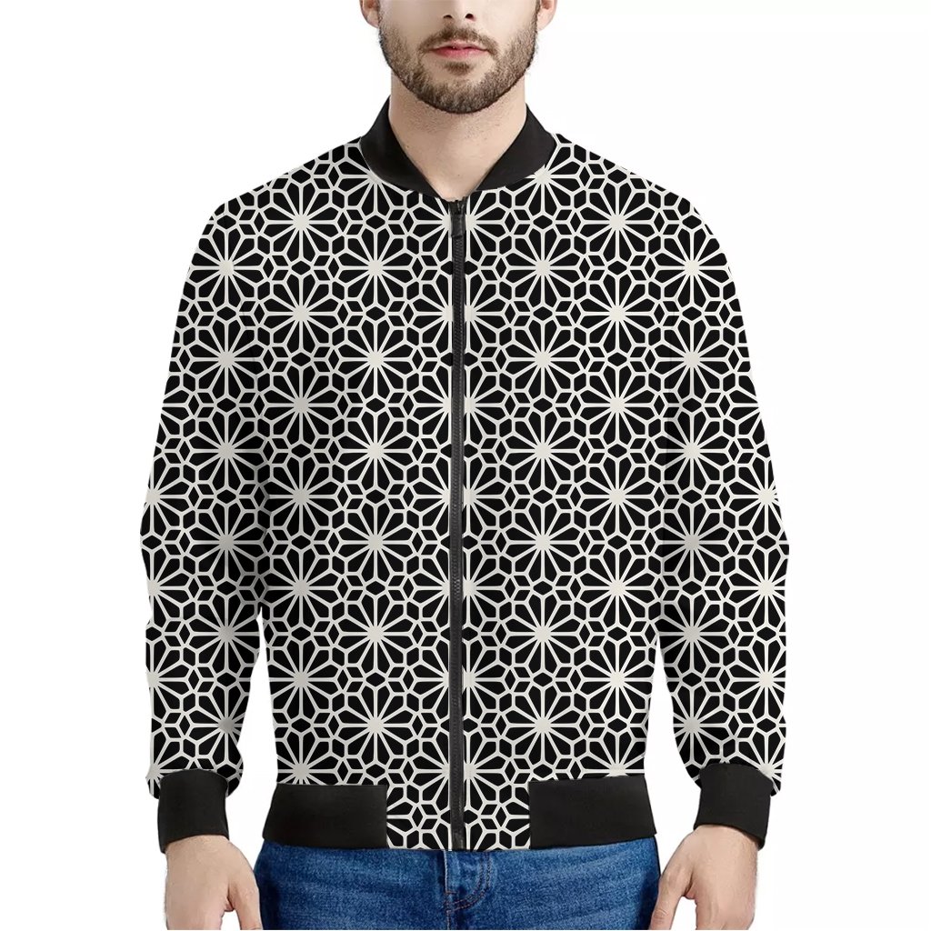 Black And White Geometric Floral Print Bomber Jacket – We sell presents ...
