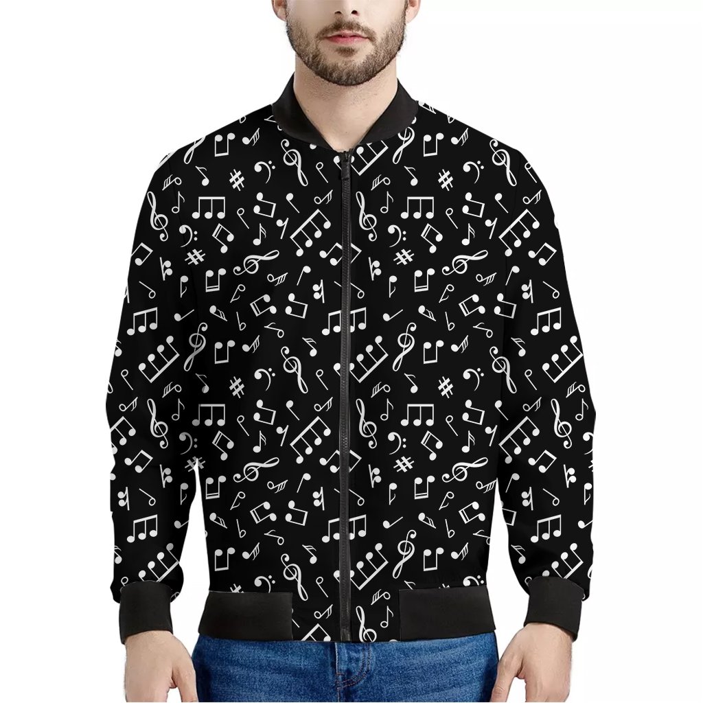 Black And White Music Note Pattern Print Bomber Jacket – We sell ...