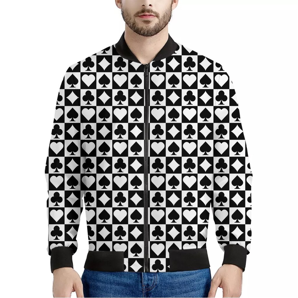Black And White Playing Card Suits Print Bomber Jacket – We sell ...