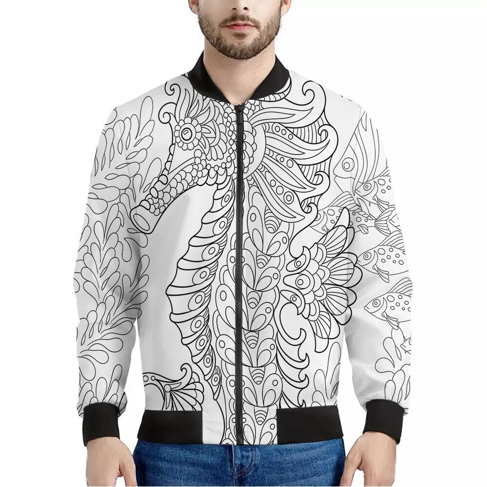 Black And White Seahorse Print Bomber Jacket – We sell presents, you ...