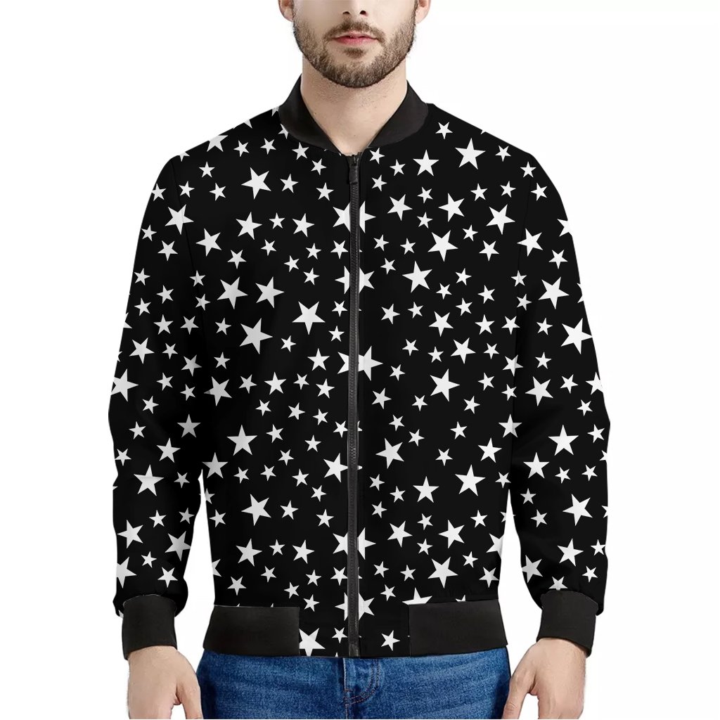 Black And White Star Pattern Print Bomber Jacket – We sell presents ...