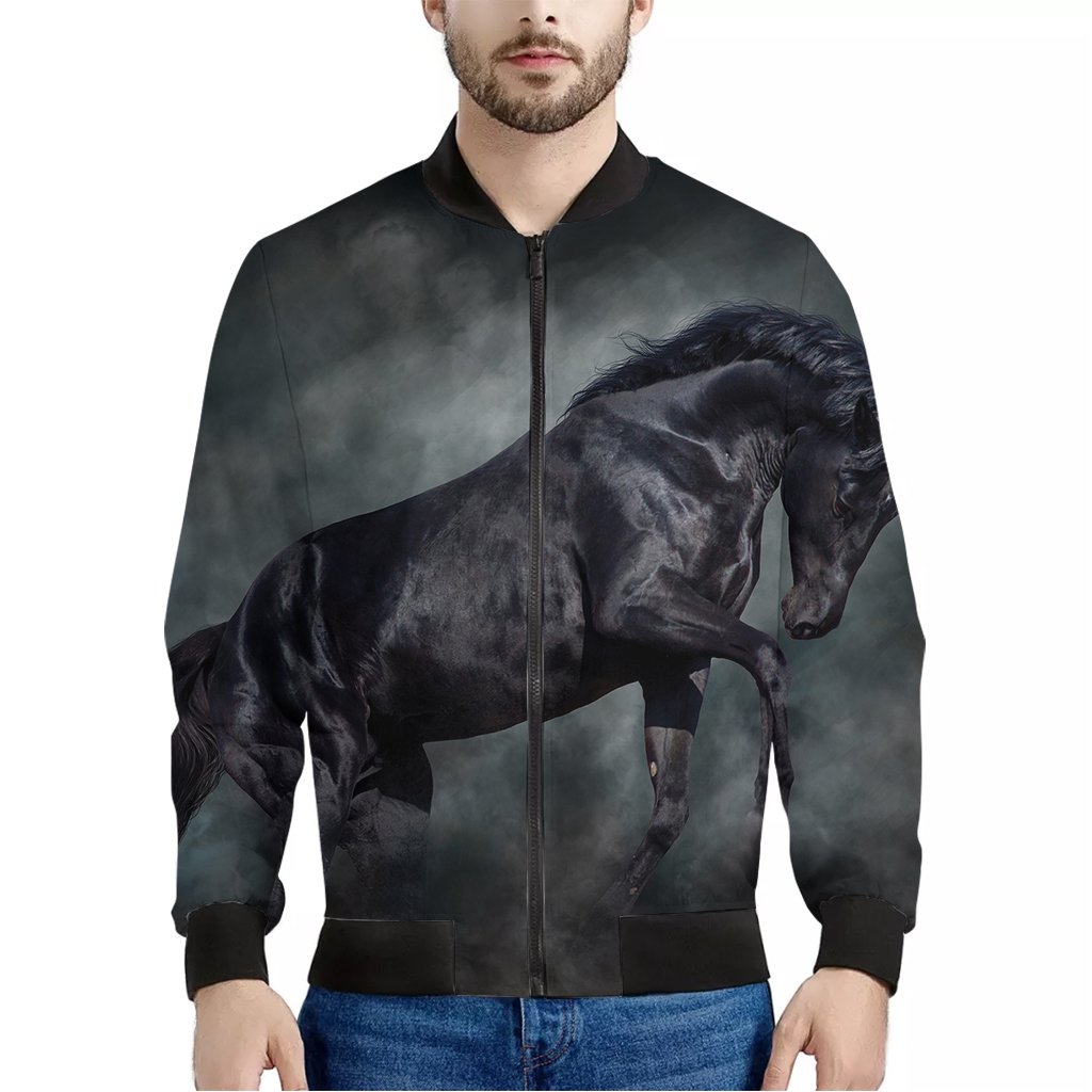 Black Stallion Horse Print Bomber Jacket – We sell presents, you sell ...