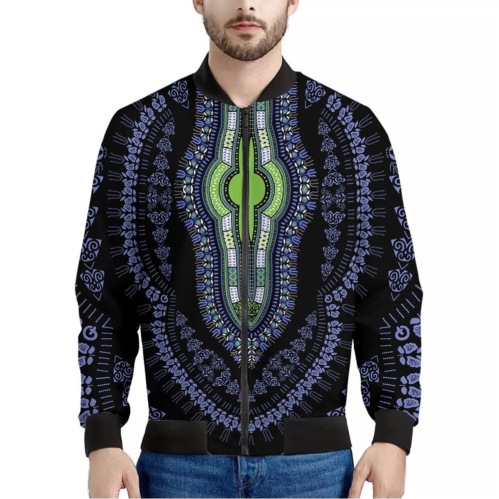 Blue And Black African Dashiki Print Bomber Jacket – We sell presents ...