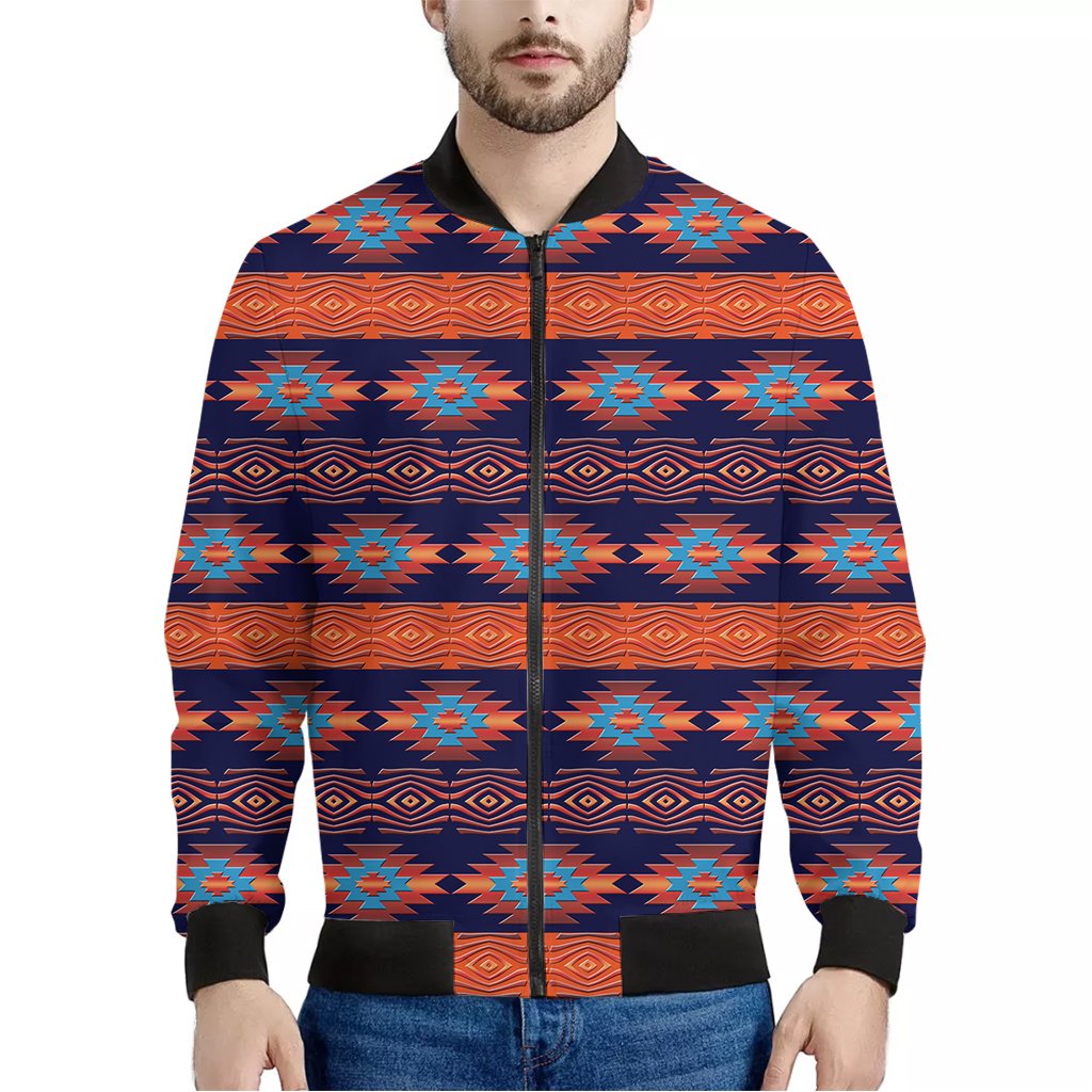 Blue And Orange Southwestern Print Bomber Jacket – We sell presents ...