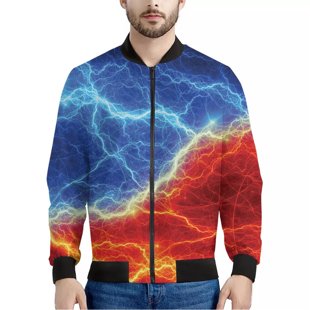 Blue And Red Lightning Print Bomber Jacket – We sell presents, you sell ...