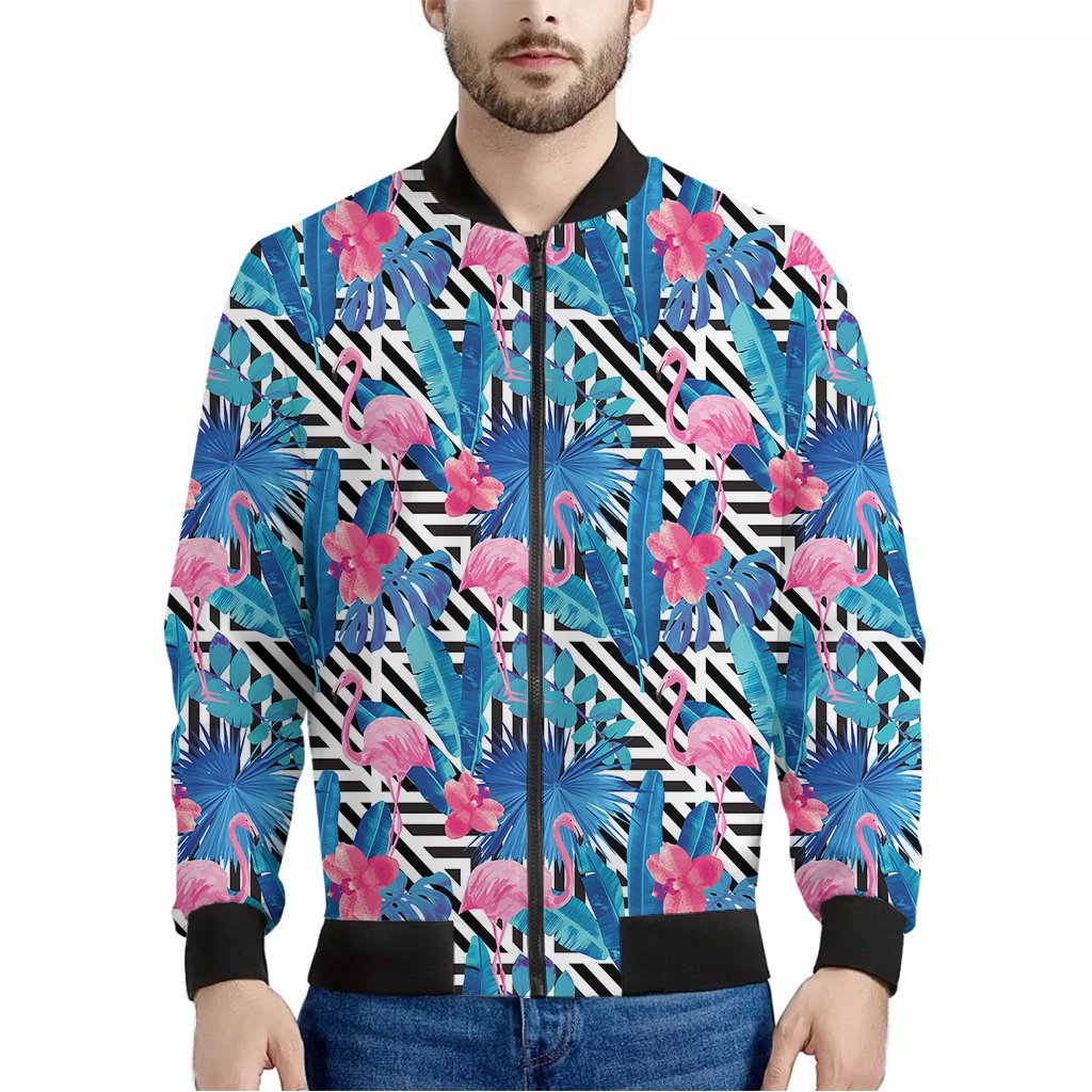 Blue Tropical And Pink Flamingo Print Bomber Jacket – We sell presents ...