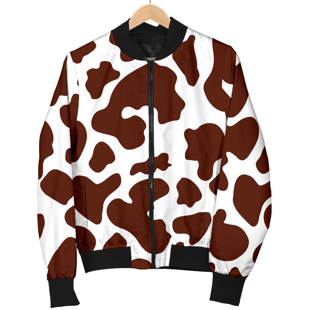 Chocolate Brown And White Cow Print Bomber Jacket – We sell presents ...