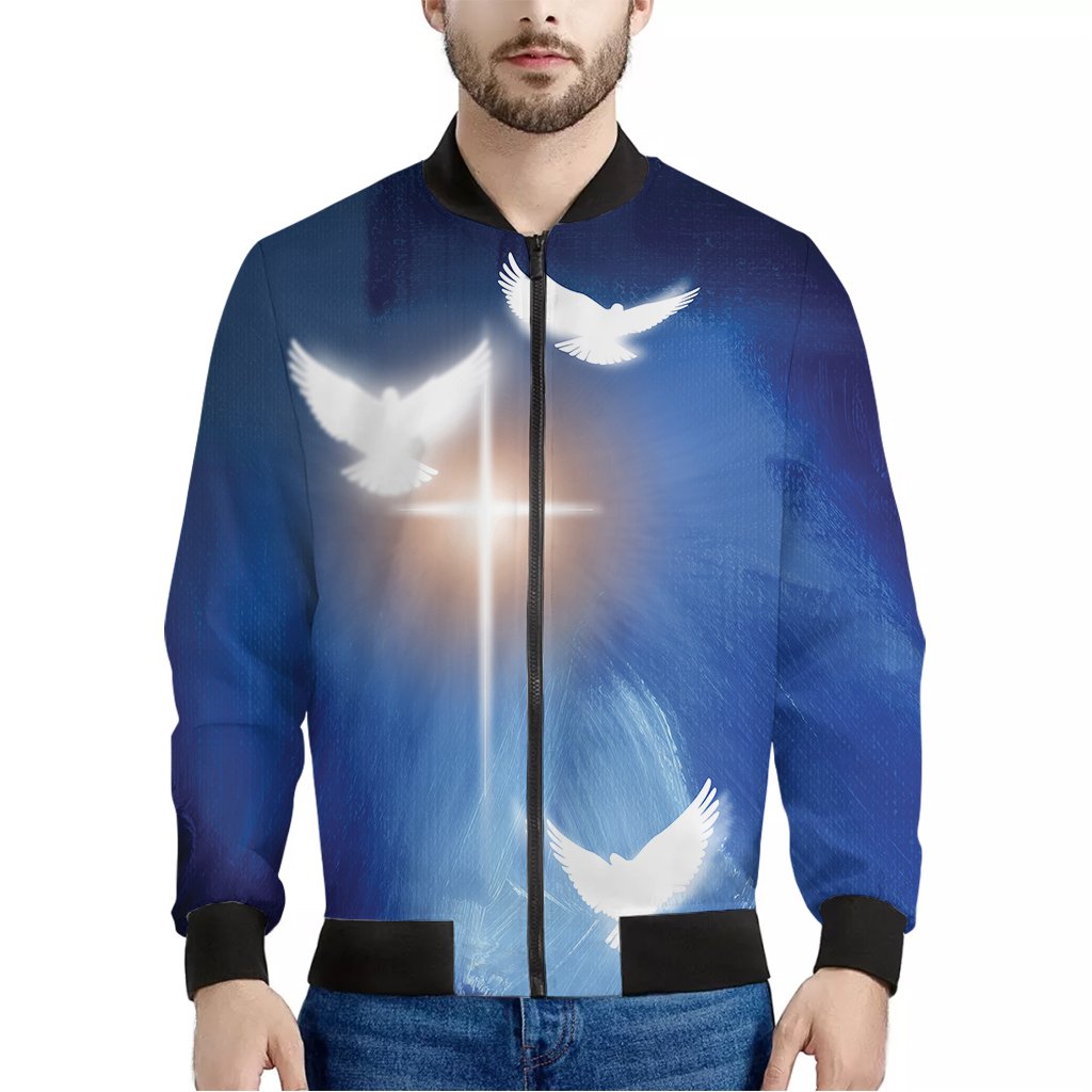Christian Cross And White Doves Print Bomber Jacket – We sell presents ...