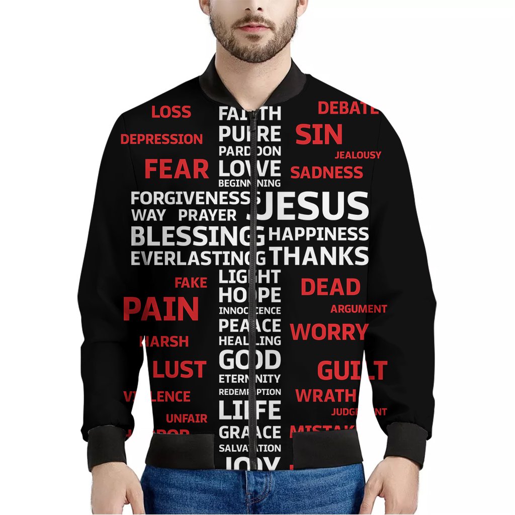 Christian Cross Religious Words Print Bomber Jacket – We sell presents ...