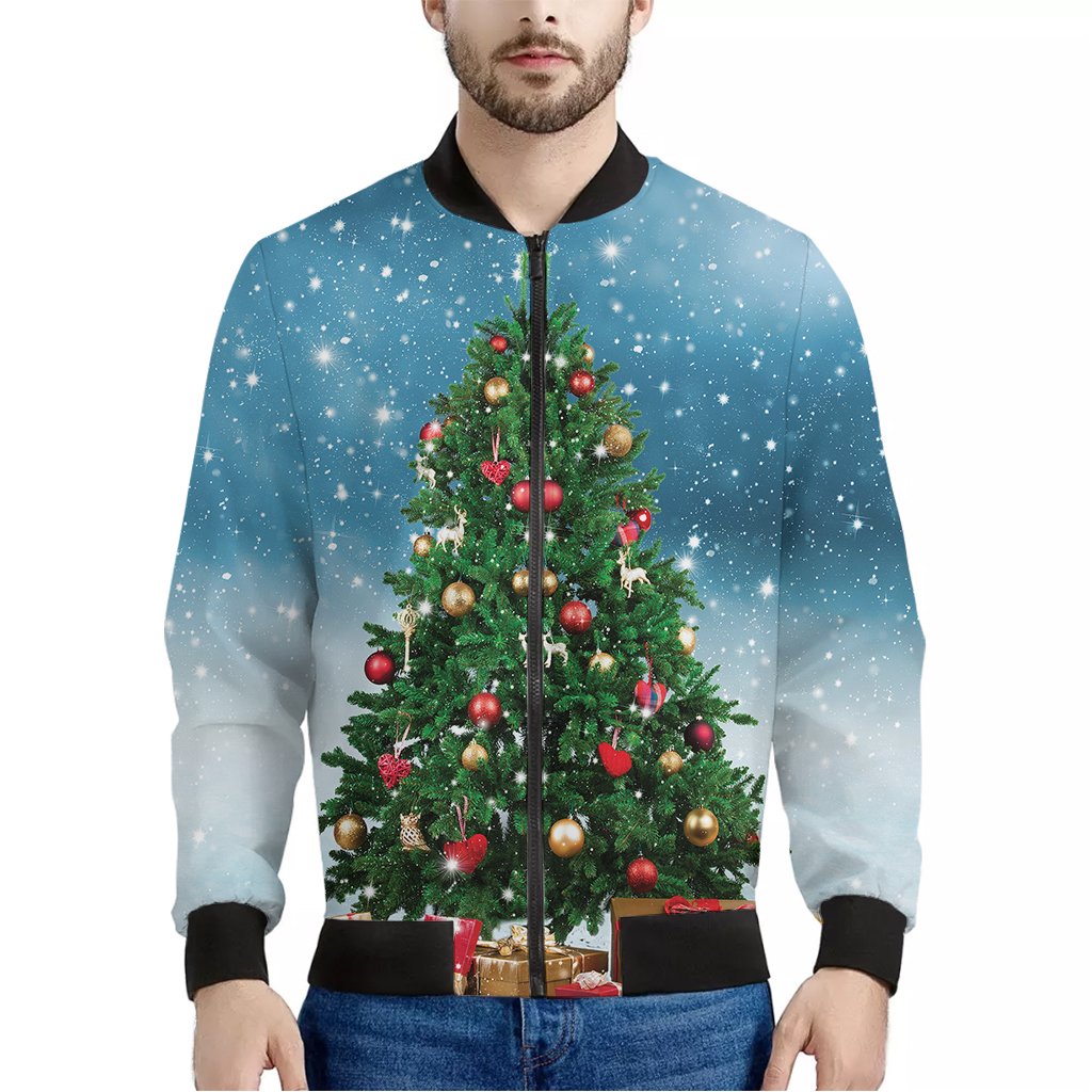 Christmas Tree And Snow Print Bomber Jacket – We sell presents, you ...