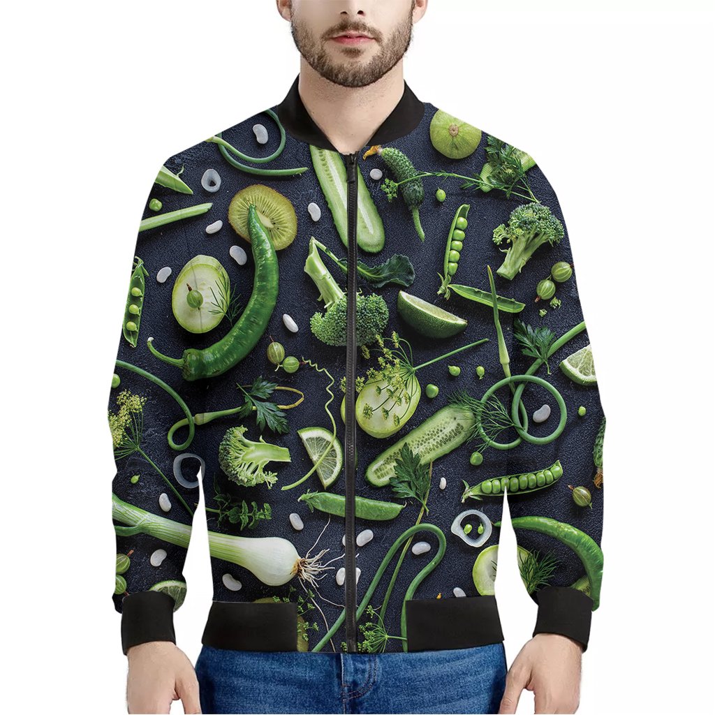 Fresh Green Fruit And Vegetables Print Bomber Jacket – We sell presents ...