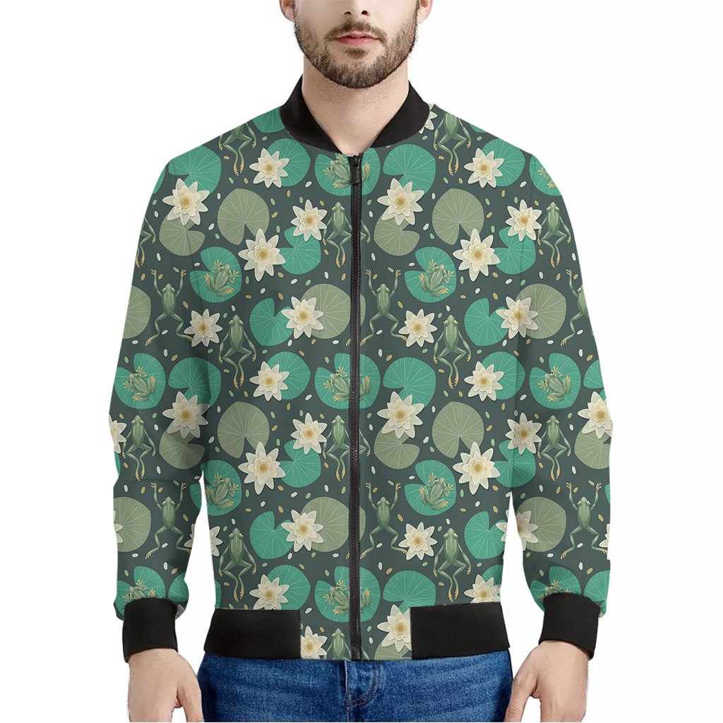 Frogs And Water Lilies Pattern Print Bomber Jacket – We sell presents ...