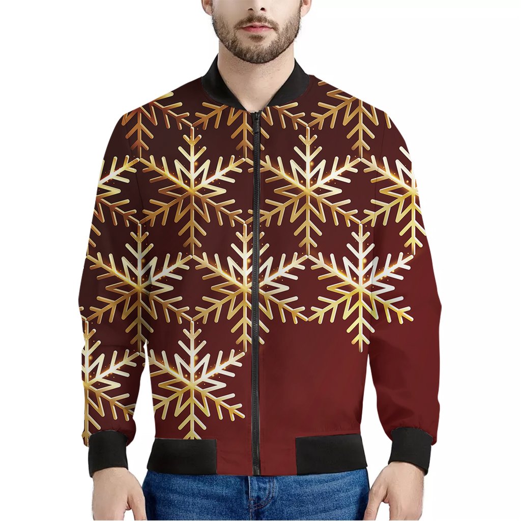 Golden Snowflake Print Bomber Jacket – We sell presents, you sell memories!