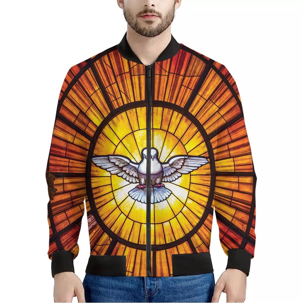 Holy Spirit Dove Stained Glass Print Bomber Jacket – We sell presents ...