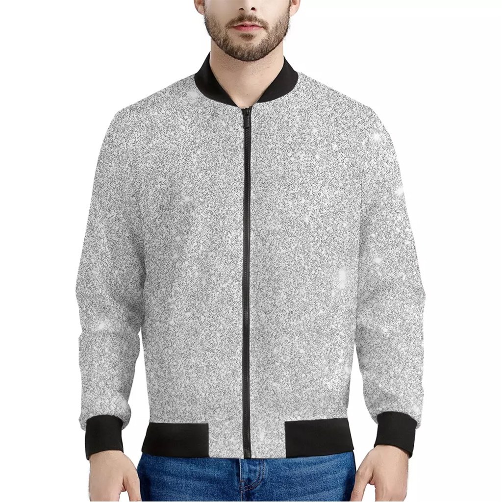 Light Silver Glitter Texture Print Bomber Jacket – We sell presents ...
