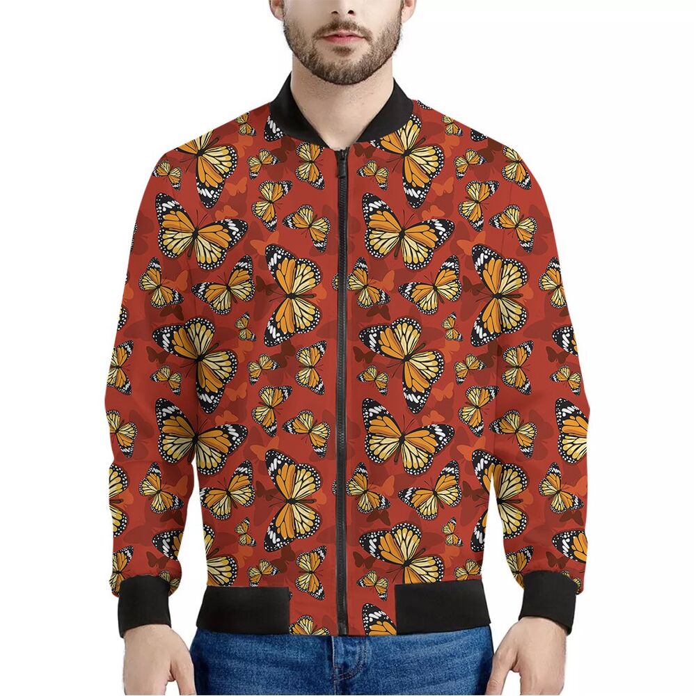 Orange Monarch Butterfly Print Bomber Jacket – We sell presents, you ...