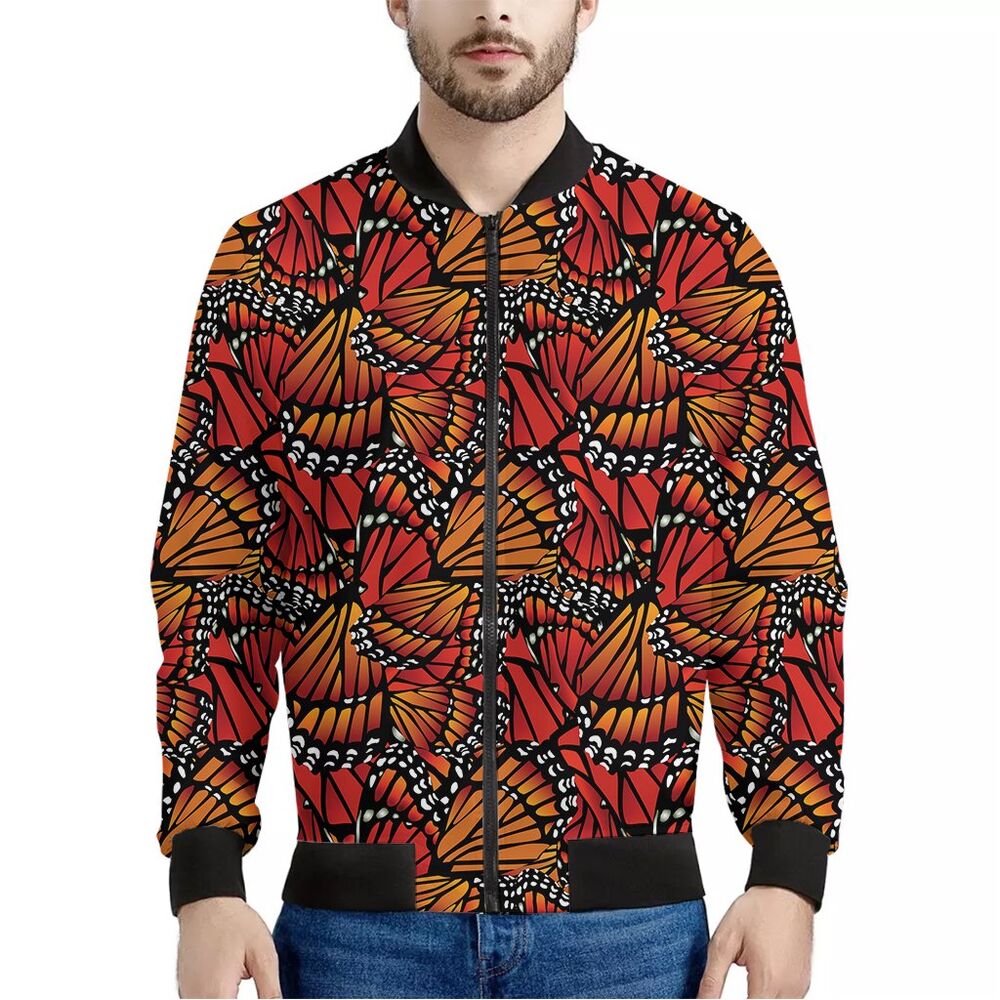 Orange Monarch Butterfly Wings Print Bomber Jacket – We sell presents ...