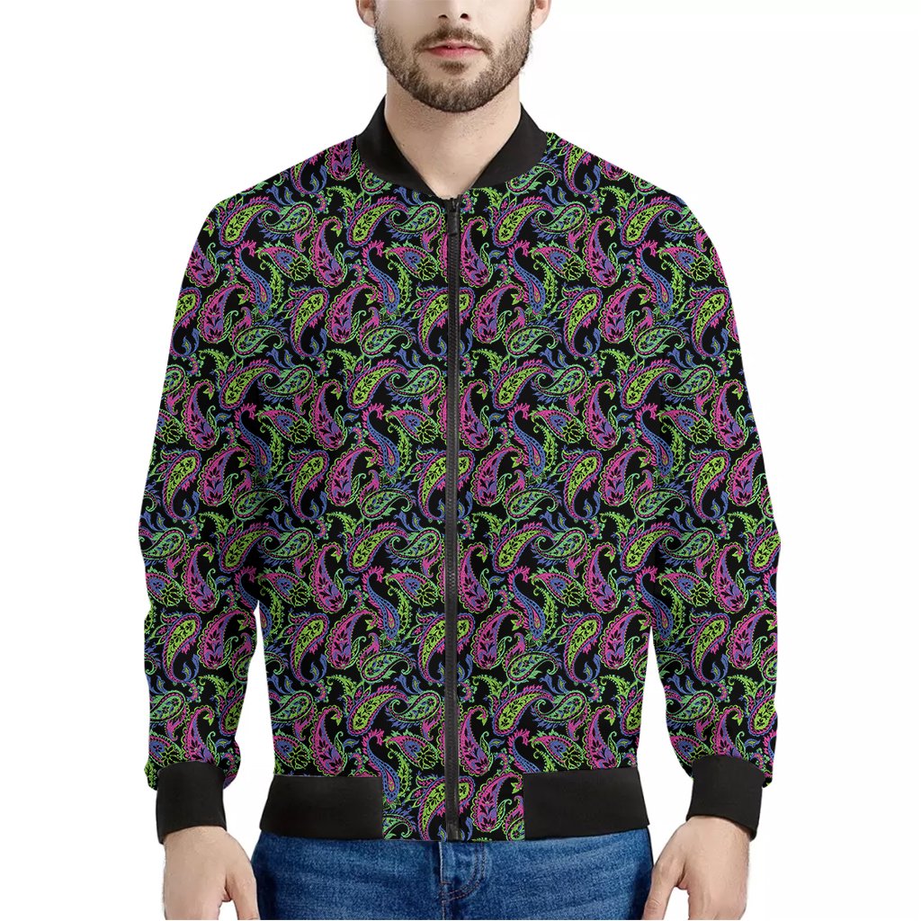 Pink Blue And Green Paisley Print Bomber Jacket – We sell presents, you ...