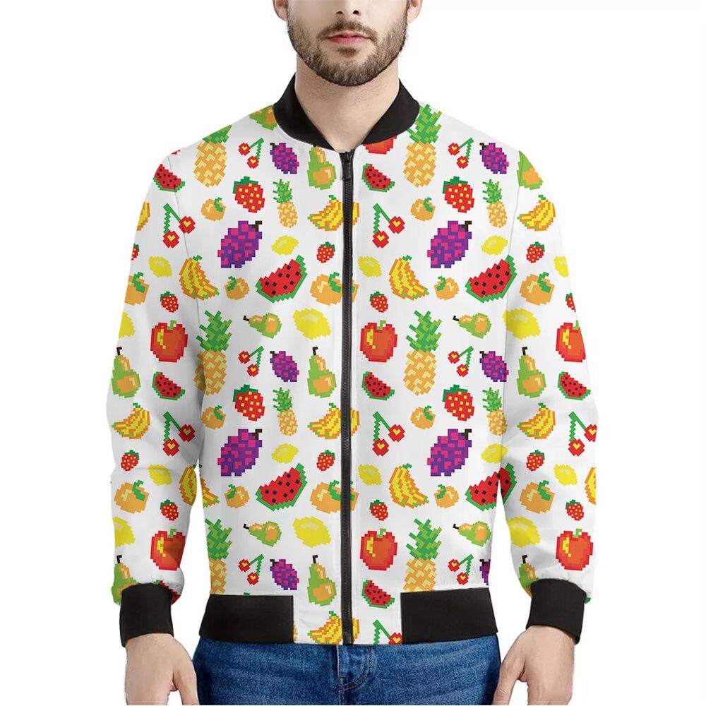 Pixel Fruits Pattern Print Bomber Jacket – We sell presents, you sell ...