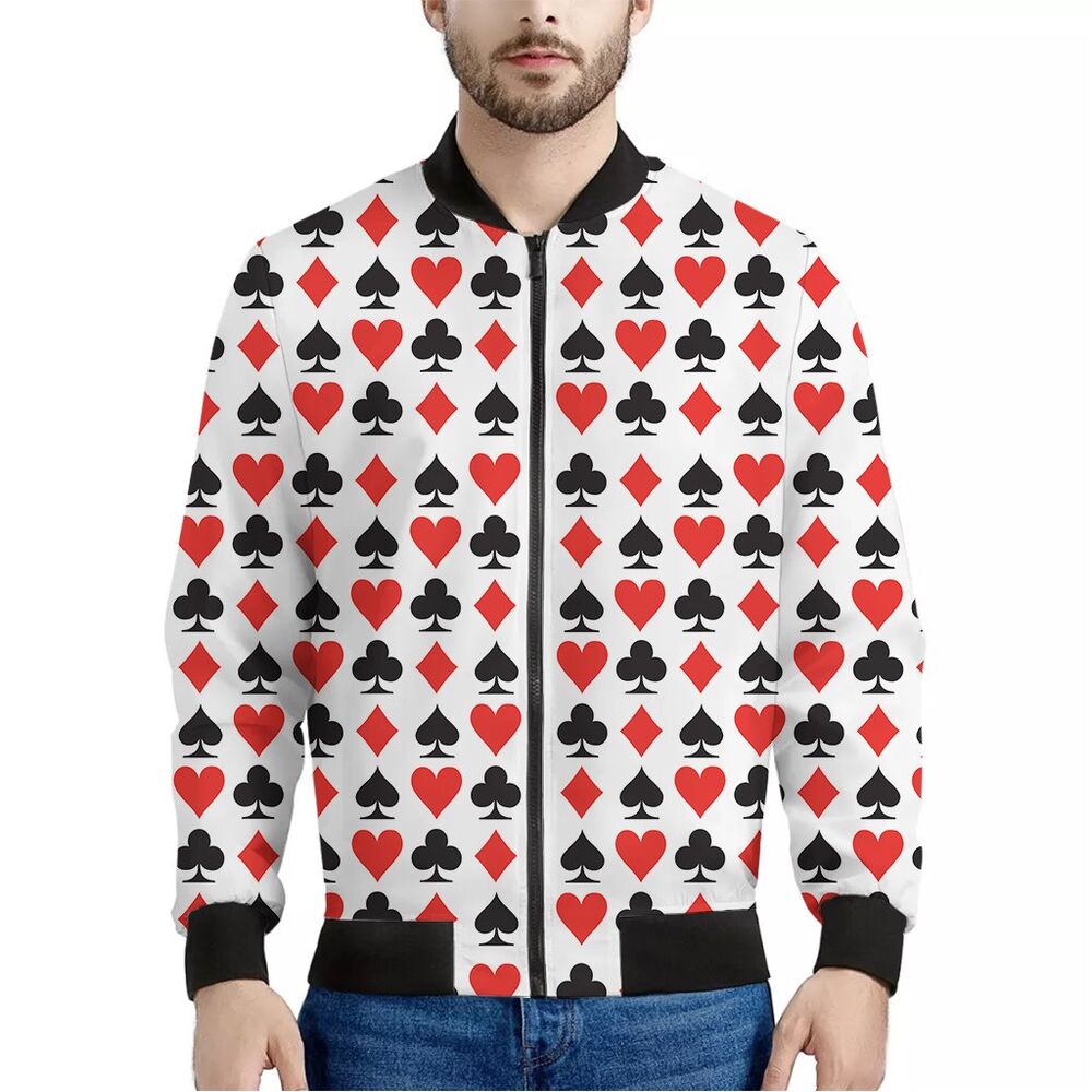 Playing Card Symbols Pattern Print Bomber Jacket – We sell presents ...