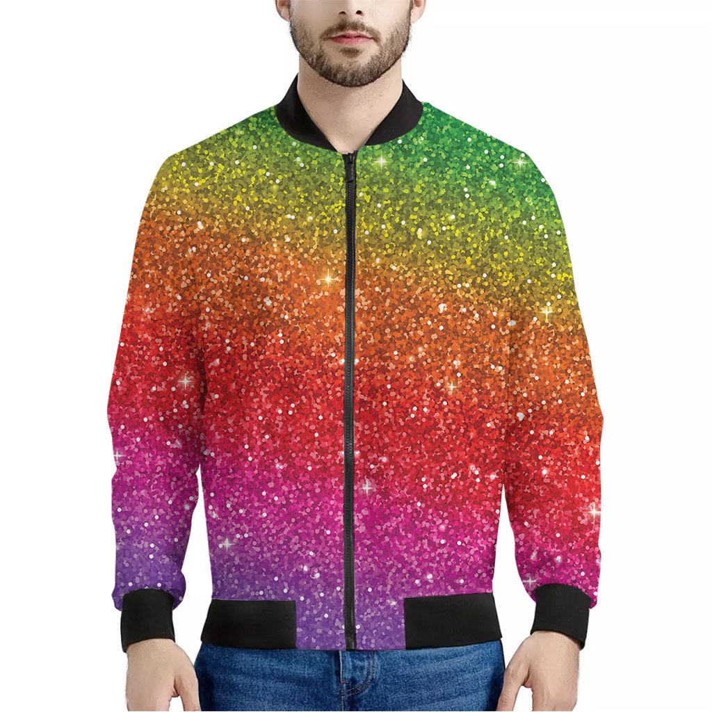 Rainbow Glitter Texture Print Bomber Jacket – We sell presents, you ...