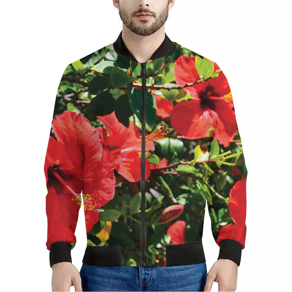 Red Hibiscus Flowers Print Bomber Jacket – We sell presents, you sell ...