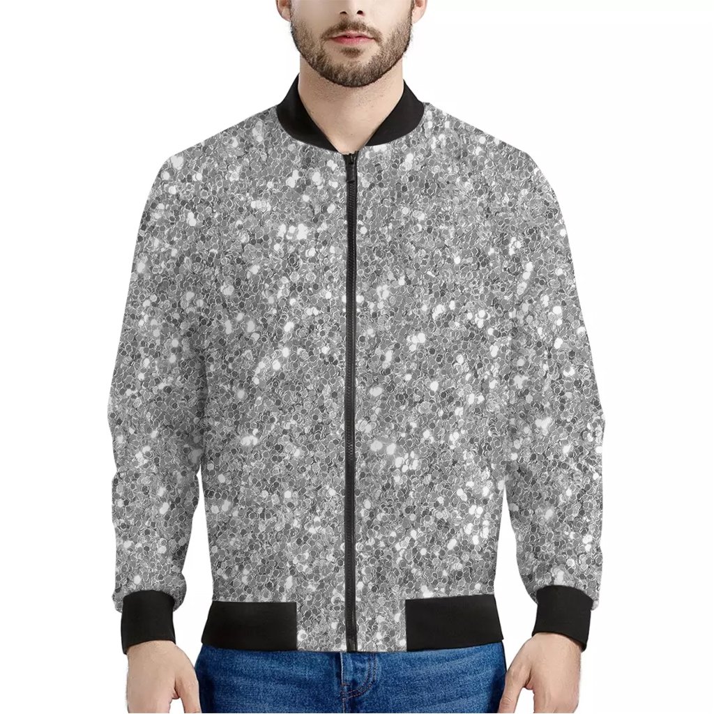 Silver Glitter Texture Print Bomber Jacket – We sell presents, you sell ...