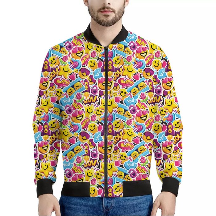 Smiley Faces Emoji Pattern Print Bomber Jacket – We sell presents, you ...